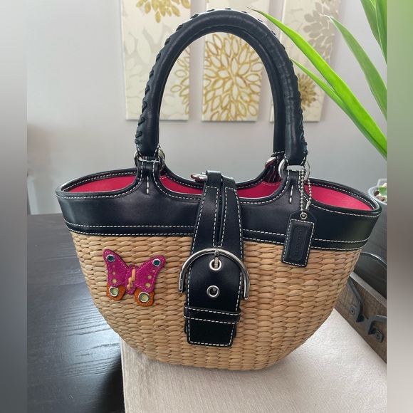 Coach | Bags | Authentic Coach Butterfly Patch Straw Bucket Bag | Poshmark